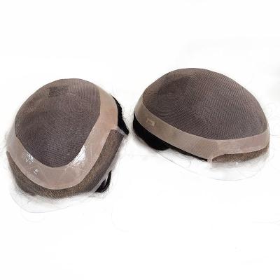 China Toupee Density 100% 100% Human Hair Replacement with NPU and Lace Around for sale