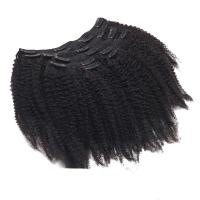 China 12 A Grade 1B Natural Color Remy Raw Virgin Brazilian Afro Kinky Curly Clip-in Hair for sale