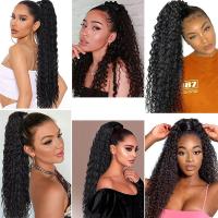 China Vigorous Real Brazilian Kinky Curly Wrap Around Ponytail Human Hair Extensions Black for sale