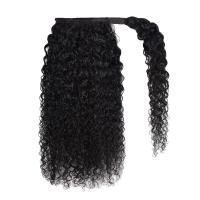 China Vigorous Real Brazilian Kinky Curly Wrap Around Ponytail Human Hair Extensions Black for sale