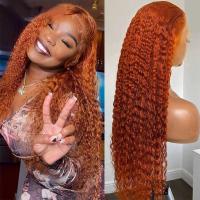 China Soft And Shiny Orange Ginger Color Human Kinky Curly Remy Hair Wig With HD Lace Frontal for sale