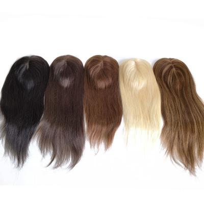 China High Density European Free Part Silk Top Base 1B Real Remy Raw Hair Toupee Wig Pieces Toppers for Women for sale