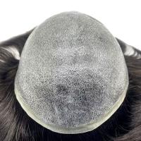 China Full Hand Tied Human Hair Topper 6inches Length Super Thin Skin Base PU Toupees for Men for sale