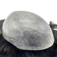 China Full Hand Tied Human Hair Topper 6inches Length Super Thin Skin Base PU Toupees for Men for sale