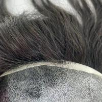 China Full Hand Tied Human Hair Topper 6inches Length Super Thin Skin Base PU Toupees for Men for sale