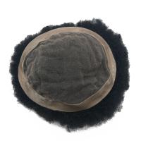 China Remy Hair High Density Adhesive Afro Curl PU Lace Hair Replacement System Toupee for Black Men for sale