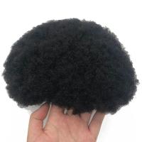 China Remy Hair High Density Adhesive Afro Curl PU Lace Hair Replacement System Toupee for Black Men for sale
