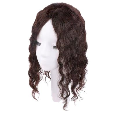 China Top Human Hair Ladies Dark Brown Long Wavy Curly Silk Top Clip In Hair Toppers for Women for sale