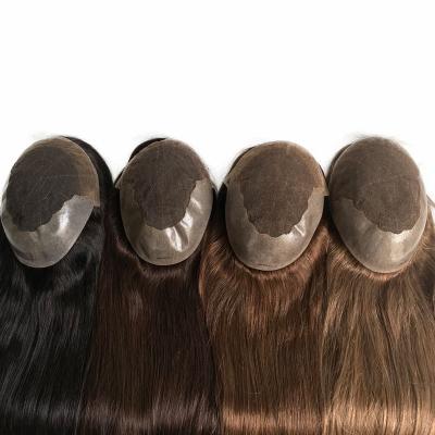 China 20 Inch Light Brown Highlights Human Remy Hair Toppers Brazilian Hair Toupee Lace PU Base for sale