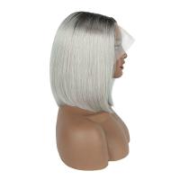 China 100% Human Hair Ombre Grey Short Bob Cut Pre Plucked HD Lace Front Wigs 250% Density for sale