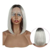 China 100% Human Hair Ombre Grey Short Bob Cut Pre Plucked HD Lace Front Wigs 250% Density for sale