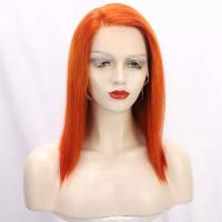 China 12inch Natural Straight HD Lace Frontal Wigs with Orange Color No Tangling or Shedding for sale