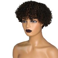 China Light Brown Afro Curly Wig Cuticle Aligned Short Pixie Cut Human Hair Wigs with Bangs for sale