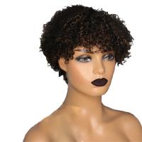 China Light Brown Afro Curly Wig Cuticle Aligned Short Pixie Cut Human Hair Wigs with Bangs for sale