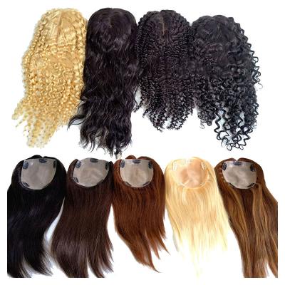 China Full Hand Made 2024 Trend Blonde Remy Wavy Curly European Human Hair Topper For Women for sale