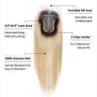 China Silk Base European Ash Blonde Straight Clip On Human Hair Topper With Hd Lace For Women for sale