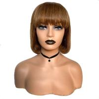 China Short Virgin Brazilian Human Hair Bob Wigs with Bangs Remy Hair Grade Average Size Cap for sale