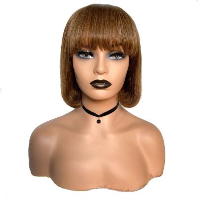 China Short Virgin Brazilian Human Hair Bob Wigs with Bangs Remy Hair Grade Average Size Cap for sale