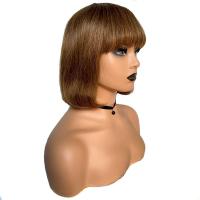 China Short Virgin Brazilian Human Hair Bob Wigs with Bangs Remy Hair Grade Average Size Cap for sale
