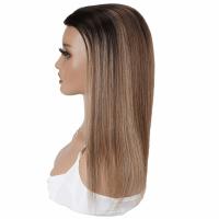 China 8-22 inches Length Hand-Tied Lace Front And Weft Hollow Net Brown Balayage Human Hair for sale