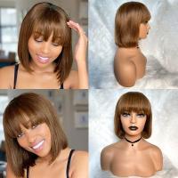 China Short Virgin Brazilian Human Hair Bob Wigs with Bangs Remy Hair Grade Average Size Cap for sale