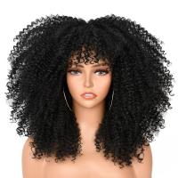 China Light Brown Bouncy Curly Human Hair Wigs with Bangs Peruvian Remy Afro Kinky Curls for sale