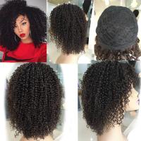 China Light Brown Bouncy Curly Human Hair Wigs with Bangs Peruvian Remy Afro Kinky Curls for sale