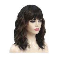 China Light Brown Bouncy Curly Human Hair Wigs with Bangs Peruvian Remy Afro Kinky Curls for sale