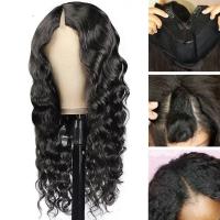 China Loose Wave V Part Wigs Online with Natural Hairline and Full Machine Made Double Drawn for sale