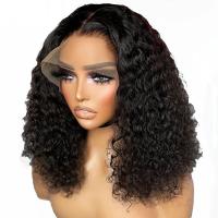 China Short Length Light Brown Lace Front Human Hair Ocean Body Wave Bob Wig for Black Women for sale