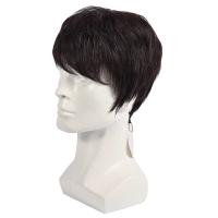 China 150% Density Natural Black Short Human Hair Wig for Men Layered Full Replacement Hair for sale