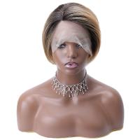 China Long Vietnamese Raw Virgin HD 13x1 T Part Lace Front Pixie Cut Human Hair Wigs Ombre Brown for sale