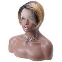 China Long Vietnamese Raw Virgin HD 13x1 T Part Lace Front Pixie Cut Human Hair Wigs Ombre Brown for sale