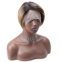 China Long Vietnamese Raw Virgin HD 13x1 T Part Lace Front Pixie Cut Human Hair Wigs Ombre Brown for sale