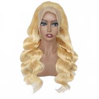 China Light Brown Lace Color Virgin Blonde Highlighted Body Wave Curly Full Lace Front Wig 613 HD 13x6 for Women for sale