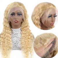 China Light Brown Lace Color Virgin Blonde Highlighted Body Wave Curly Full Lace Front Wig 613 HD 13x6 for Women for sale