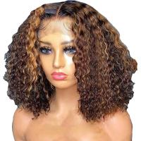 China 8inch HD Lace Front Peruvian Water Wave Short Blunt Cut Curly Bob Human Hair Wigs fo for sale