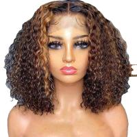China 8inch HD Lace Front Peruvian Water Wave Short Blunt Cut Curly Bob Human Hair Wigs fo for sale