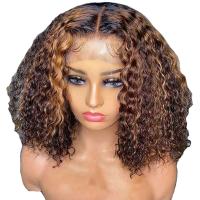 China 8inch HD Lace Front Peruvian Water Wave Short Blunt Cut Curly Bob Human Hair Wigs fo for sale