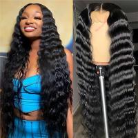China 30 Inch Water Deep Wave Body Wave 4x4 Hd Transparent Lace Frontal Raw Human Hair Wig For Black Women for sale