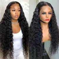 China 30 Inch Water Deep Wave Body Wave 4x4 Hd Transparent Lace Frontal Raw Human Hair Wig For Black Women for sale