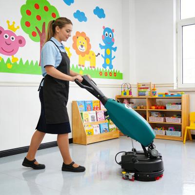 China Dual‑Brush Mini Floor Scrubber with 560mm Squeegee Ideal for Printing Shops for sale