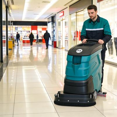 China Heavy Duty Walk Behind Floor Scrubber with Double Brush 12V 103AH Battery 2-Year Warranty for sale
