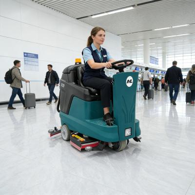 China Ride On Floor Scrubber with 6V×4 240Ah Gel/Lithium Battery 400W Suction Motor Industrial Commercial Use for sale
