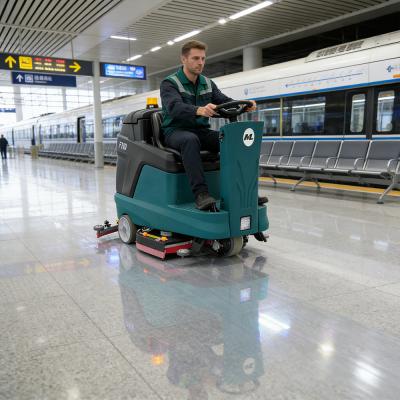 China 5500m²/h Ride On Floor Scrubber Battery Powered Industrial Commercial Floor Cleaning for sale
