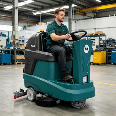China Industrial Ride-on Floor Scrubber 103AH Battery 350W*2 Brush Motor Retail Restaurant Use for sale