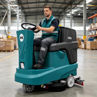 China Battery Powered Ride On Floor Scrubber F90A 153AH Long Runtime Commercial Floor Cleaning Equipment for sale