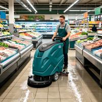 China Battery Operated Automatic Floor Scrubber Dryer Walk‑Behind Type Cleaning Machine for Hotel & Hospital for sale