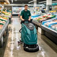 China Automatic Walk‑Behind Hard Floor Scrubbing Machine Industrial Commercial Floor Washer for Epoxy Concrete Floor for sale
