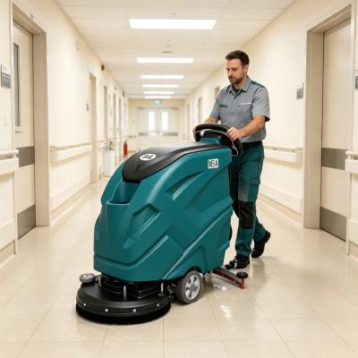China Maintenance‑Free Battery Walk‑Behind Floor Scrubber Dryer Automatic Floor Cleaning Machine for Warehouse Workshop for sale